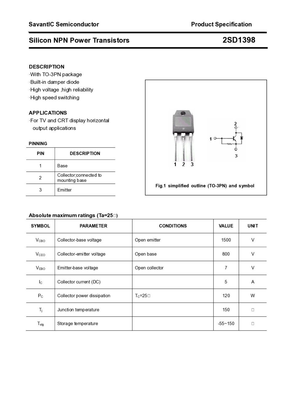 Транзистор 2SD1398 CH TO-3P - КСП Електроникс