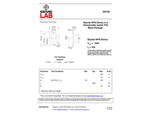 Транзистор BDY90 - КСП Електроникс