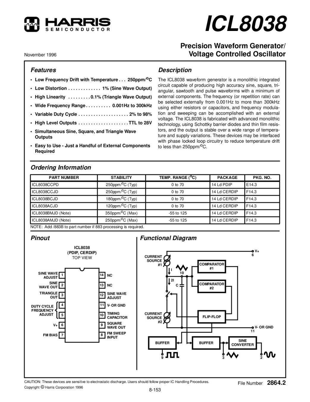 Интегрална схема ICL8038CCPD DIP-14 - КСП Електроникс