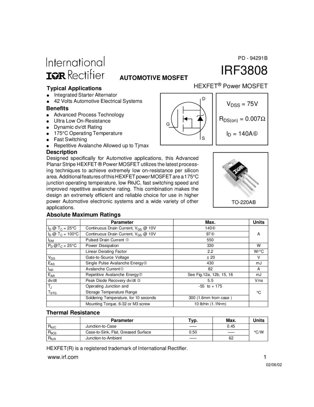 Транзистор IRF3808 TO-220AB - КСП Електроникс