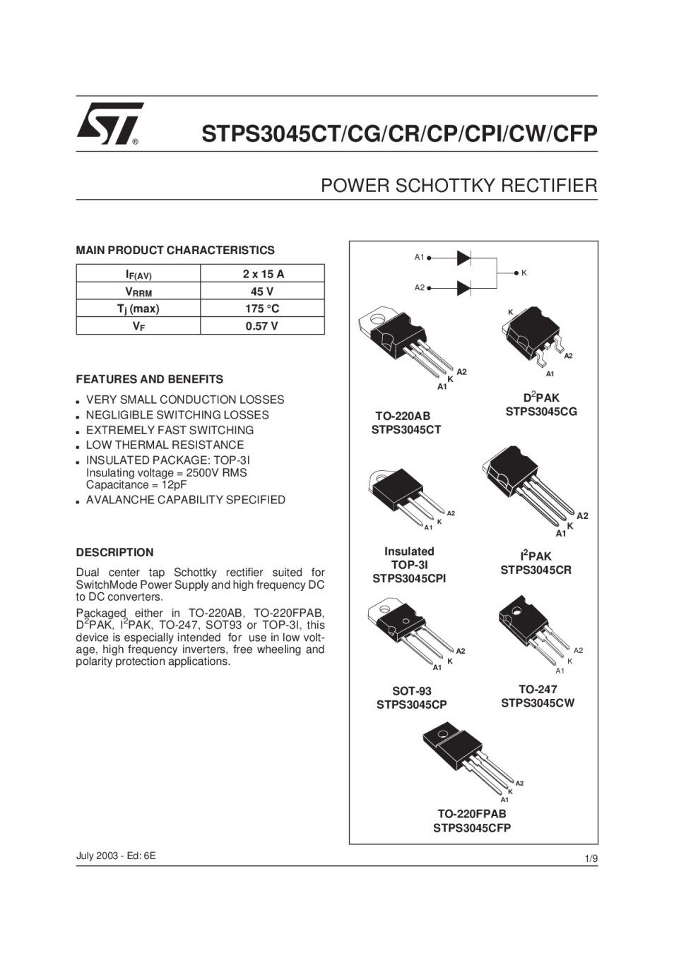 Диод STPS3045CW TO-247 - КСП Електроникс