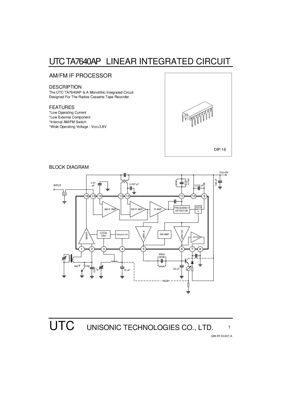 Интегрална схема TA7640AP - КСП Електроникс